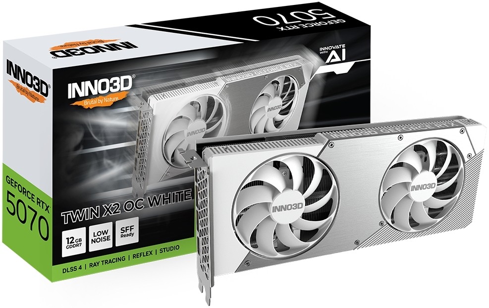 Видеокарта Inno3D - GeForce RTX 5070 Twin X2 OC, 12GB, GDDR7, бяла ...