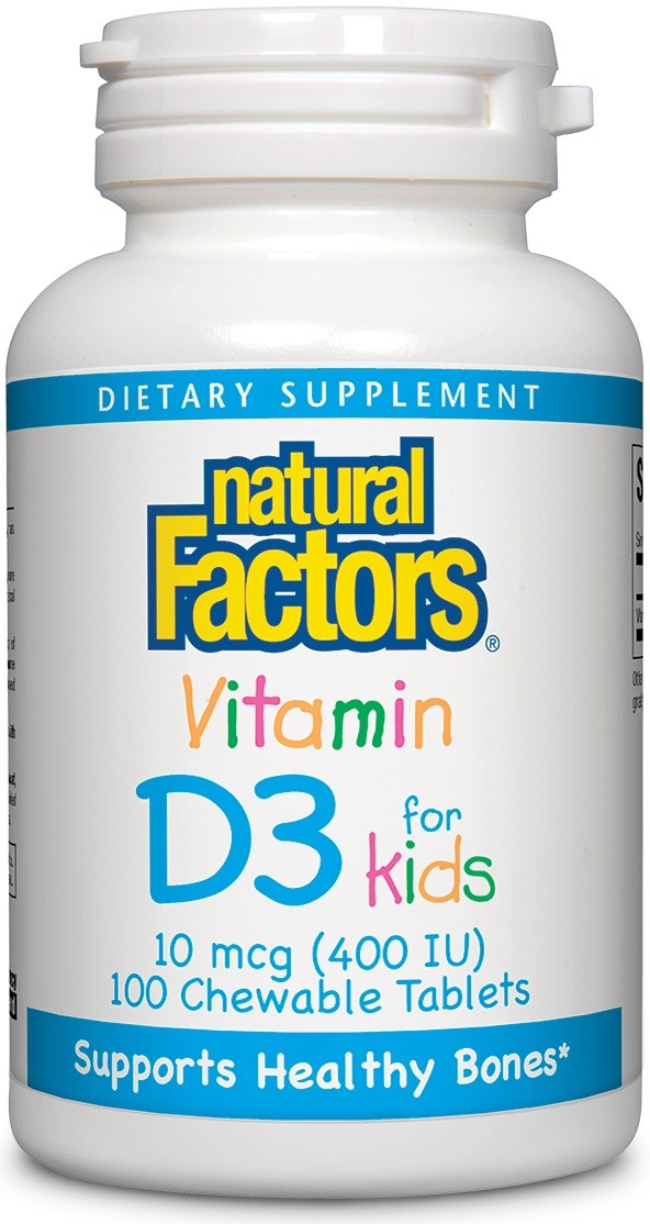 Vitamin D3 For Kids, 400 IU, 100 таблетки, Natural Factors | Ozone.bg