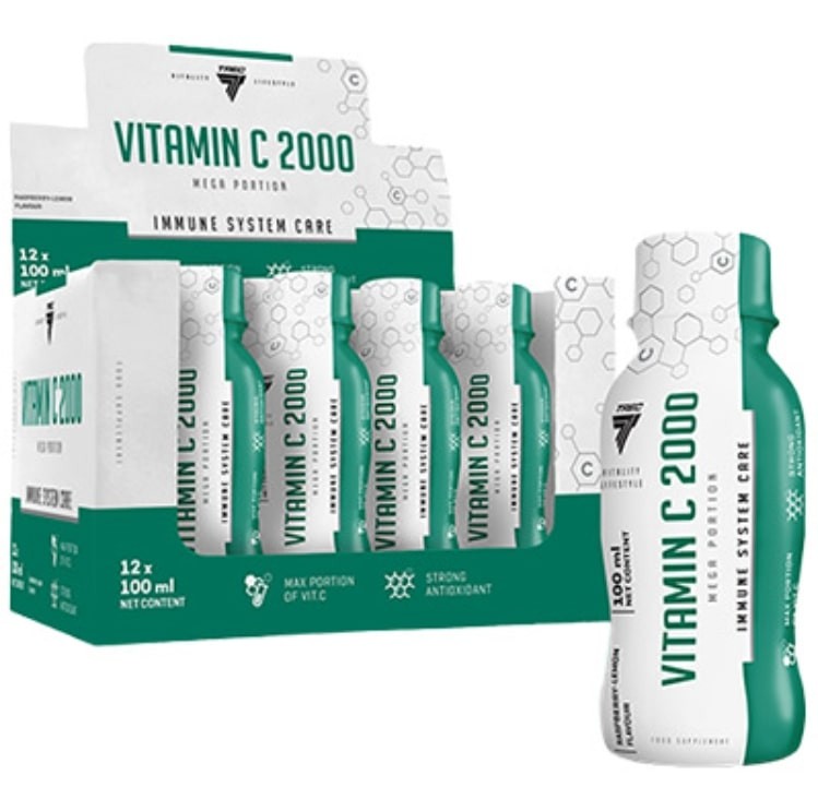 Vitamin C 2000 Shot, малина и лимон, 12 броя х 100 ml, Trec Nutrition ...