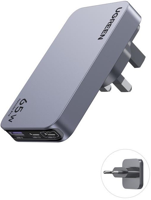 Зарядно устройство Ugreen - X753 Ultra Slim, USB-A/C, 65W, сиво | Ozone.bg