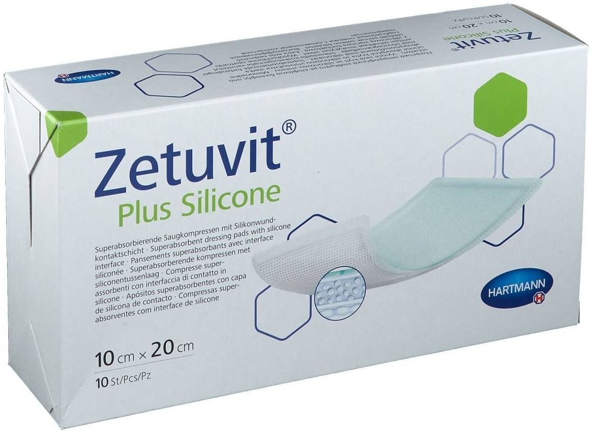 Zetuvit Plus Silicone Превръзки, 10 x 20 cm, 10 броя, Hartmann | Ozone.bg