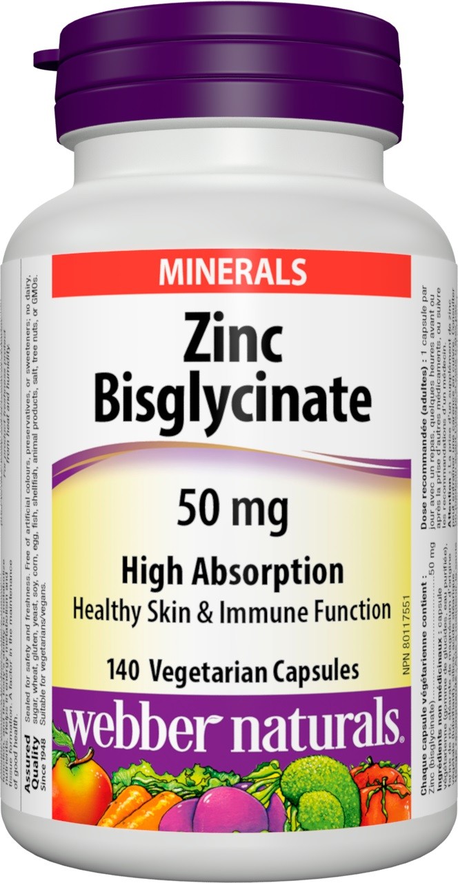 Zinc Bisglycinate, 50 mg, 140 капсули, Webber Naturals | Ozone.bg