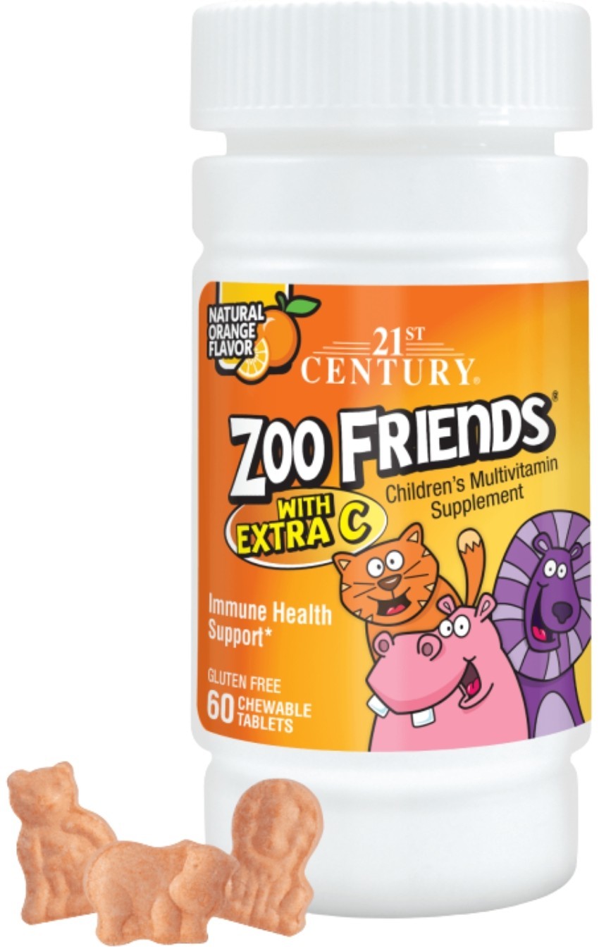 Zoo Friends Multi + Extra C Chewable, 60 желирани дражета, 21st Century ...