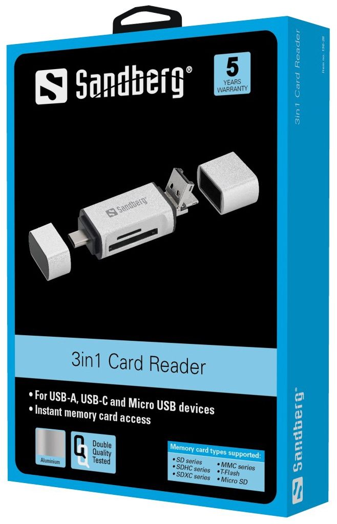 Четец за карти Sandberg -USB-C/USB/MicroUSB, сив | Ozone.bg