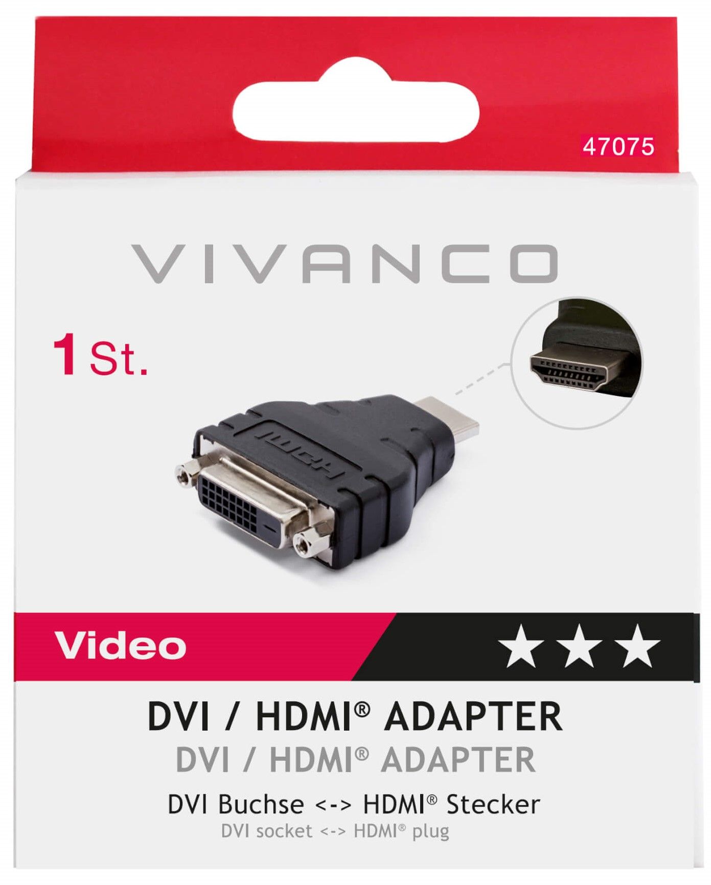 Адаптер Vivanco - 47075, HDMI/DVI, черен | Ozone.bg