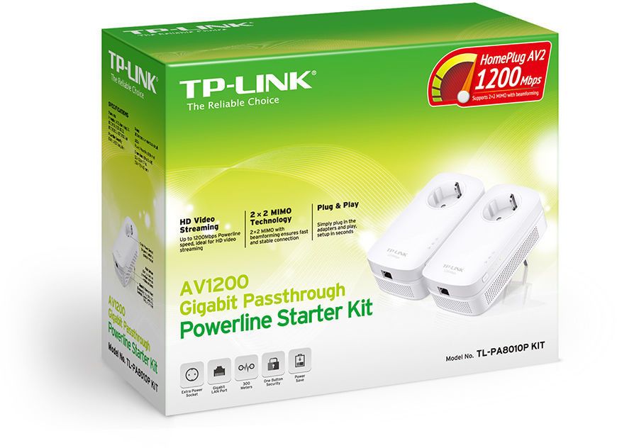 Адаптери TP-Link Powerline TL-PA8010P KIT, 1.2Gbps, 2 броя, бели | Ozone.bg
