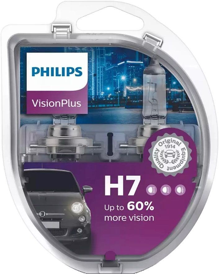 Автомобилни крушки Philips - H7, Vision plus +60% more light, 12V, 55W ...
