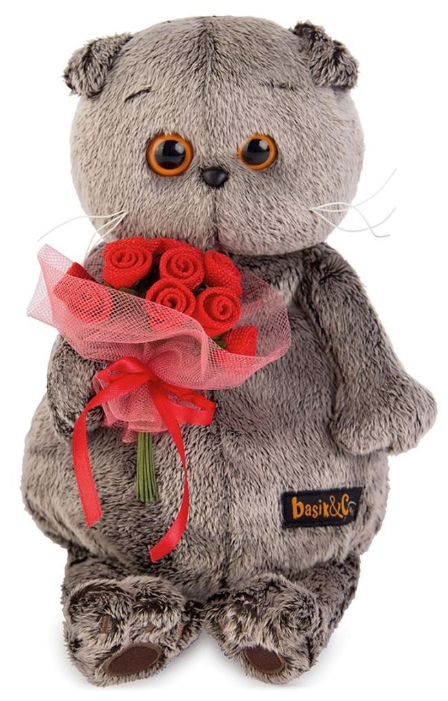 Плюшена играчка Budi Basa - Коте Басик с букет рози, 19 cm | Отлична цена | Ozone.bg