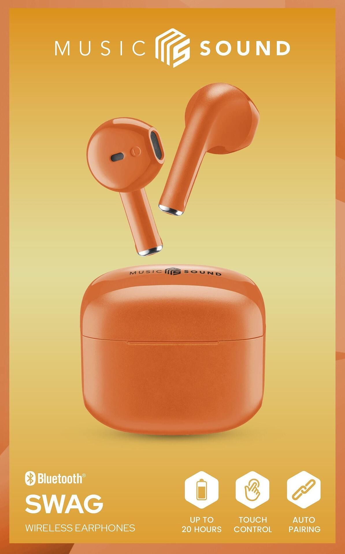 Безжични слушалки Cellularline - Music Sound Swag, TWS, оранжеви | Ozone.bg