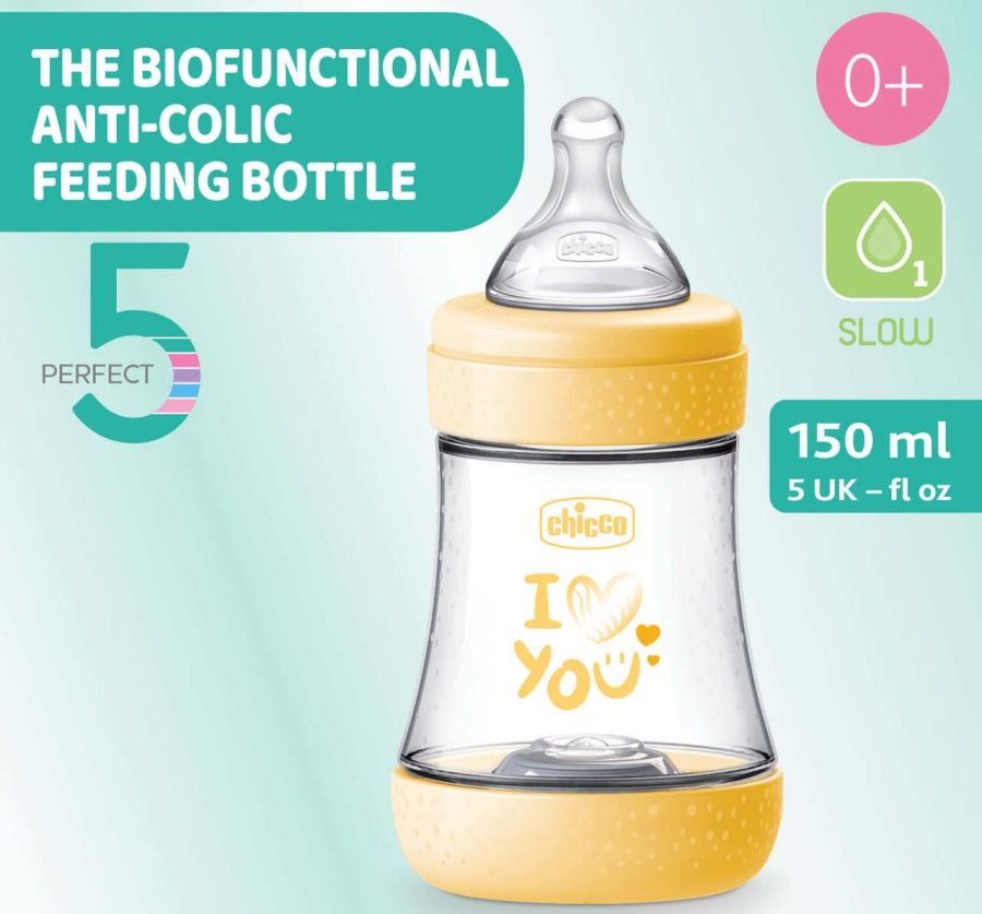 Бебешко шише Chicco Perfect 5 - PP, 150 ml, жълто | Добра цена | Ozone.bg