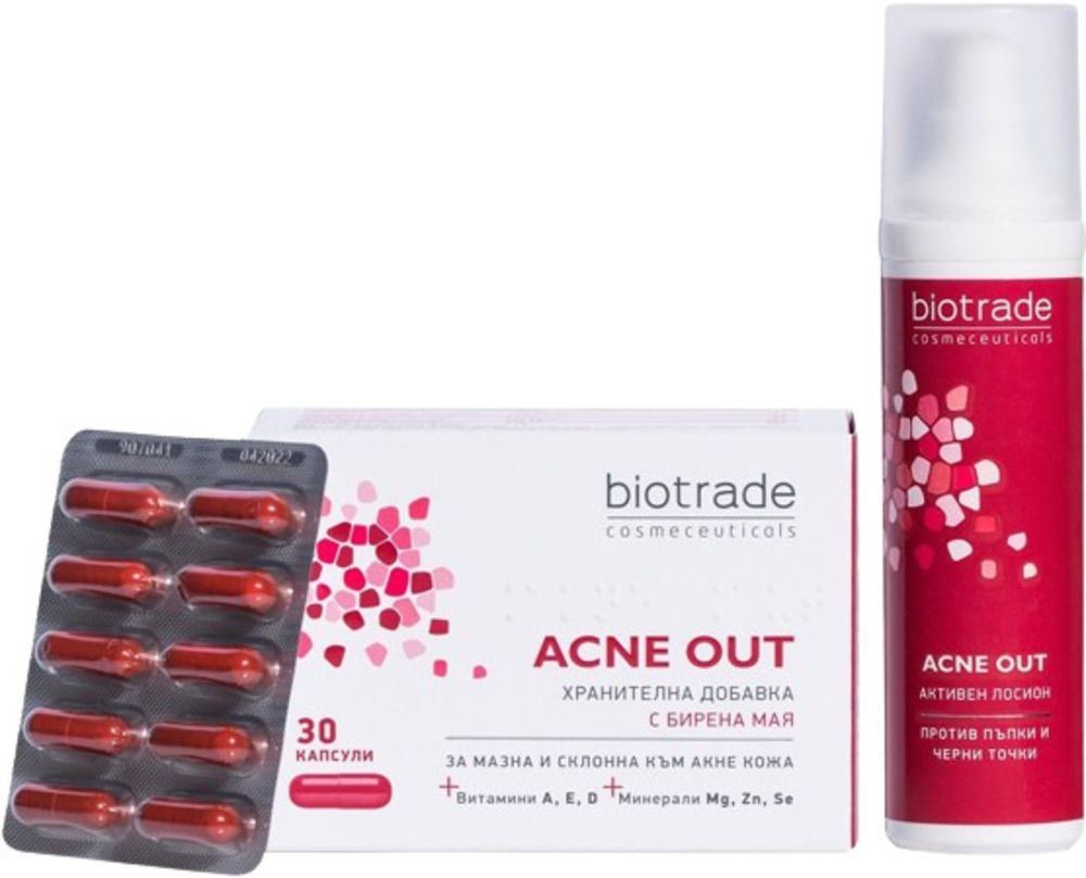 Biotrade Acne Out Комплект - Хранителна добавка и Активен лосион против ...