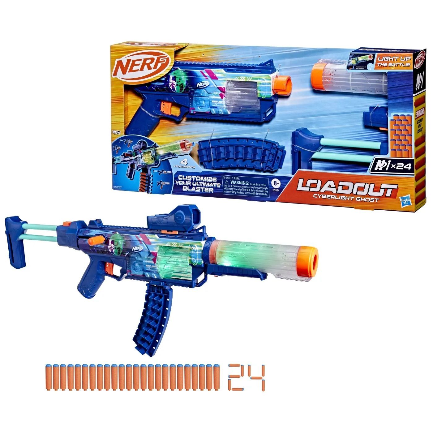 Бластер Nerf Loadout – Cyberlight Ghost, с 24 стрели, светещ | Отлична ...