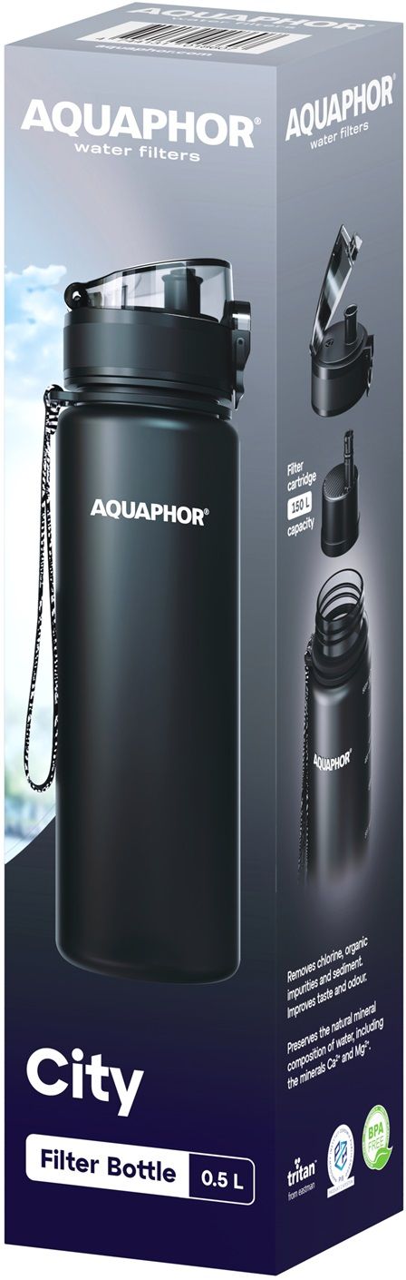 Филтрираща бутилка за вода Aquaphor - City, Filter, 0.5 l, черна | Ozone.bg