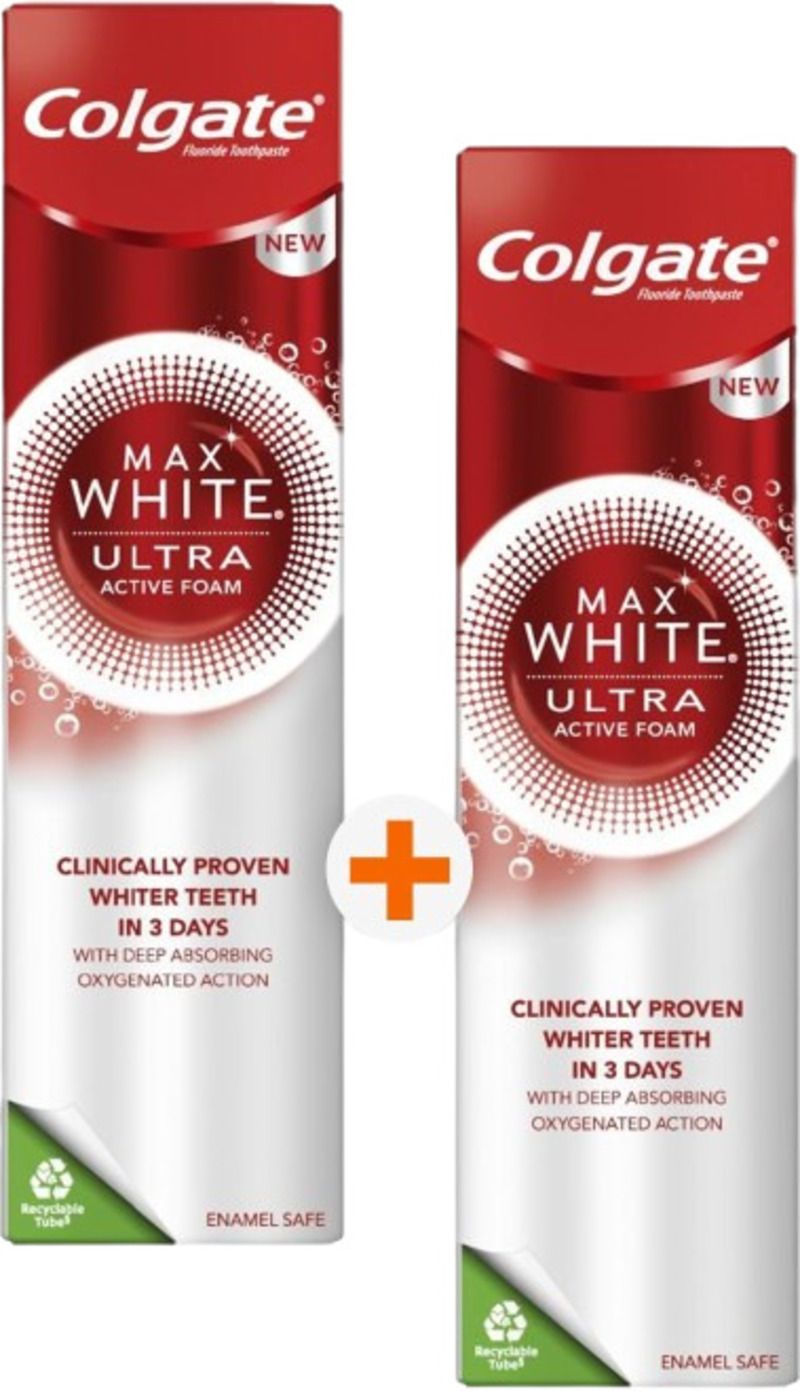 Colgate Max White Комплект - Паста за зъби Ultra Active Foam, 2 х 50 ml ...