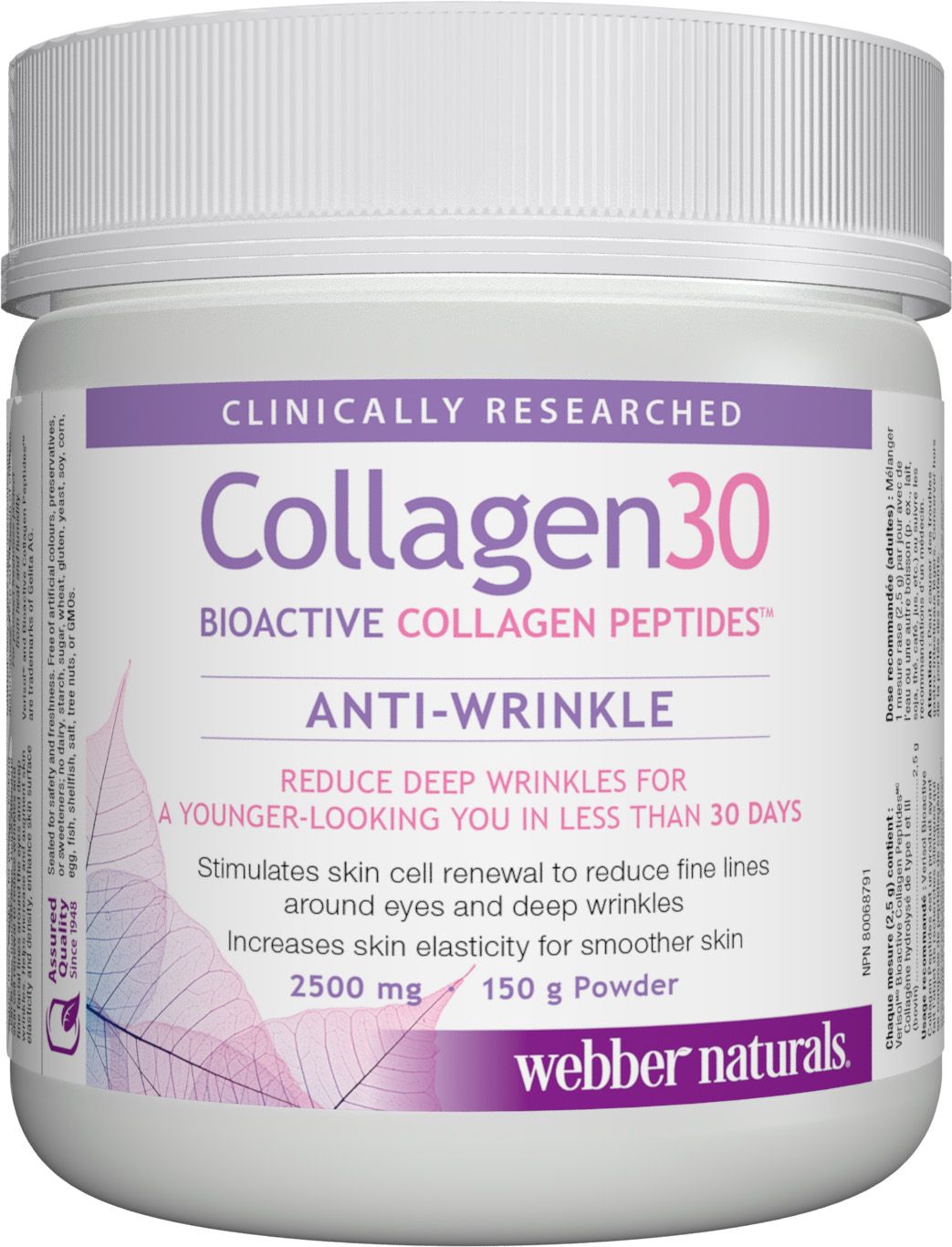 Collagen30 Bioactive Collagen Peptides, 2500 mg, 150 g, Webber Naturals ...