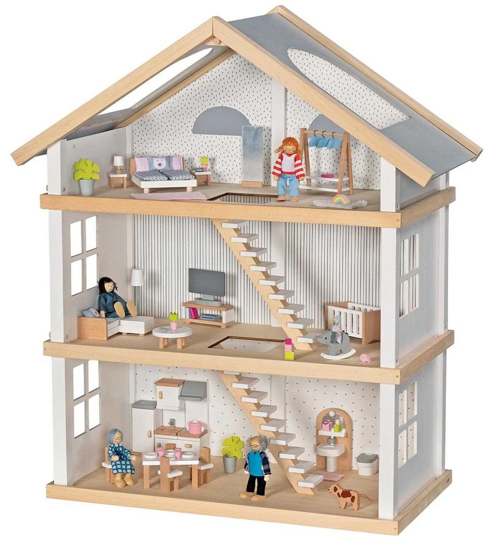 Дървена къща за кукли Goki - На 3 етажа | Отлична цена | Ozone.bg