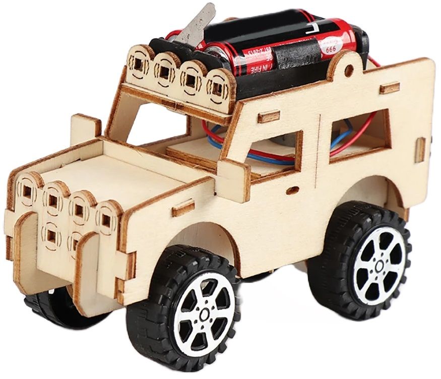 Дървен комплект Acool Toy - Направи си сам дървен джип, с батерии ...