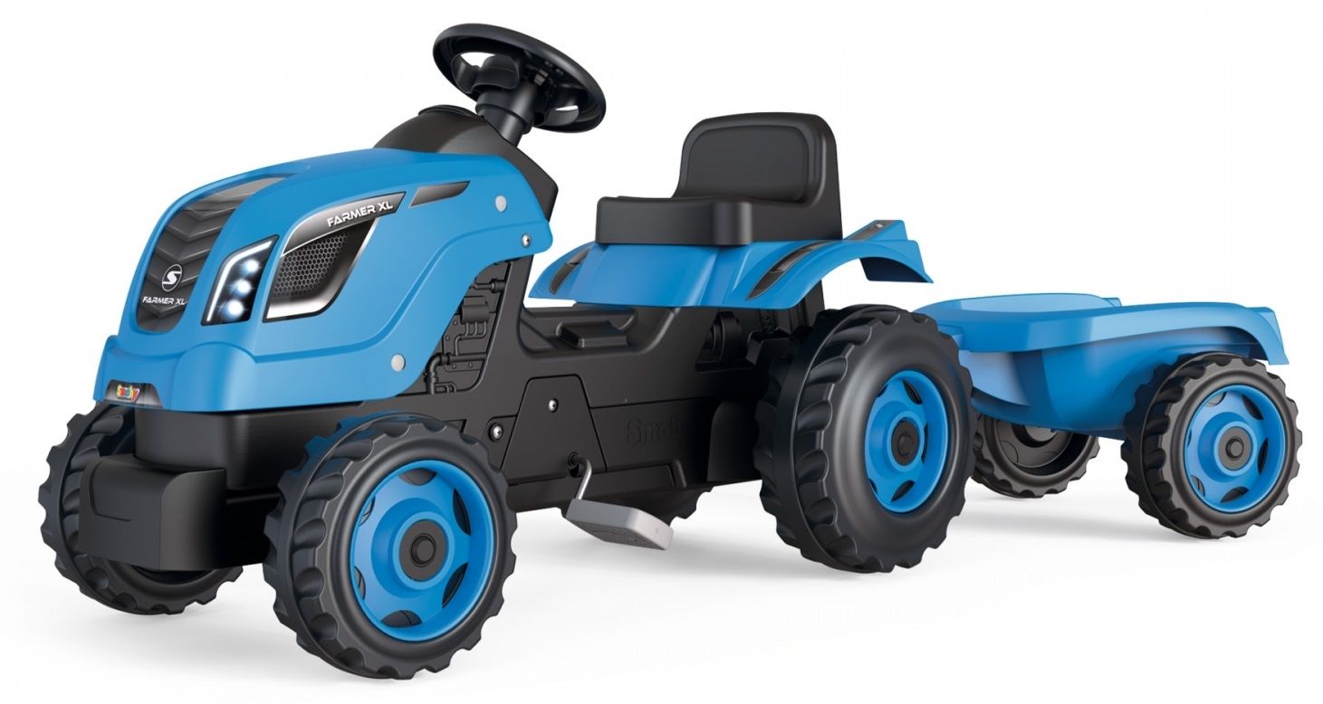 Детски трактор с педали Smoby Farmer XL - С ремарке, син | Отлична цена | Ozone.bg
