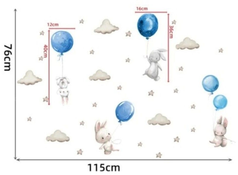 Детски стикери за стена за детска стая Sipo - Зайчета и балони, сини ...