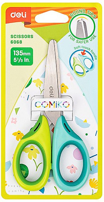 Детска ножица Deli Comiko - E6068, 13.5 cm, цветни дръжки, синя | Ozone.bg