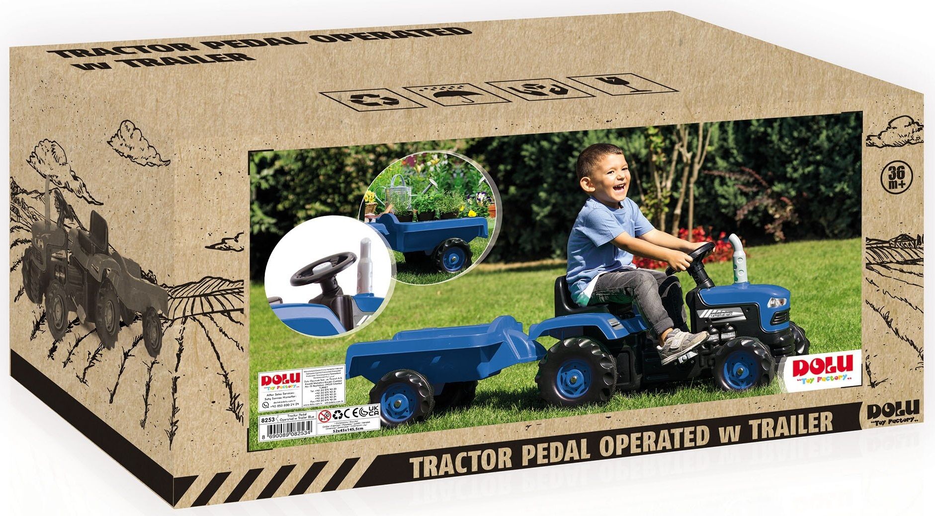 Детски трактор с педали Dolu - С ремарке, син | Отлична цена | Ozone.bg
