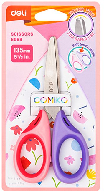 Детска ножица Deli Comiko - E6068, 13.5 cm, цветни дръжки, розова ...