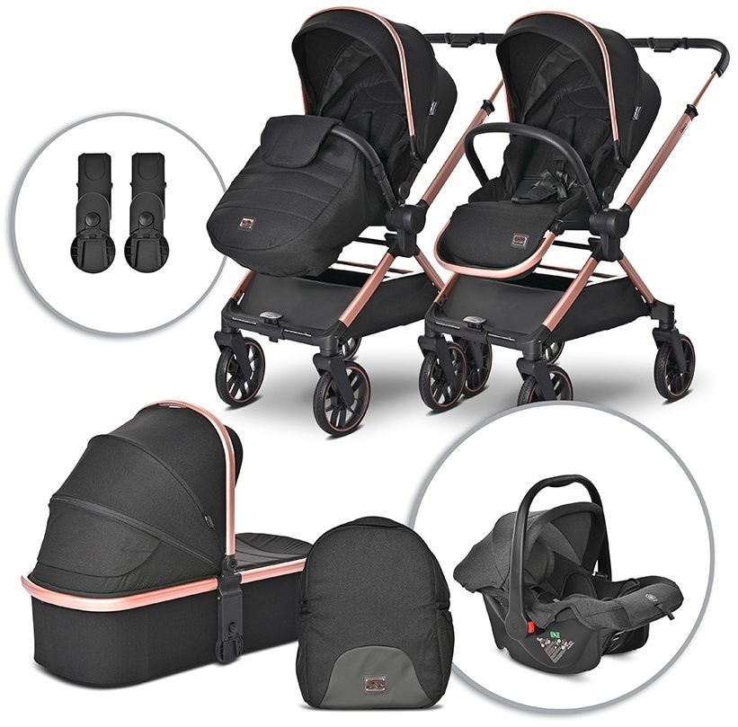 Бебешка количка с реверсивна дръжка 3 в 1 Lorelli - Reya, Black Jasper ...