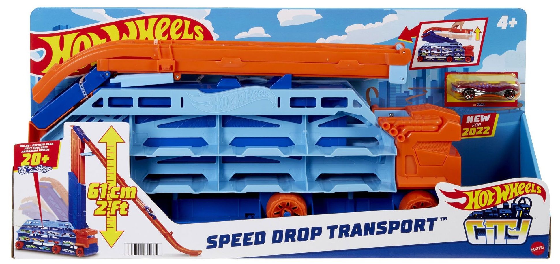 Детска играчка Hot Wheels City - Автовоз с писта за спускане, с количка ...