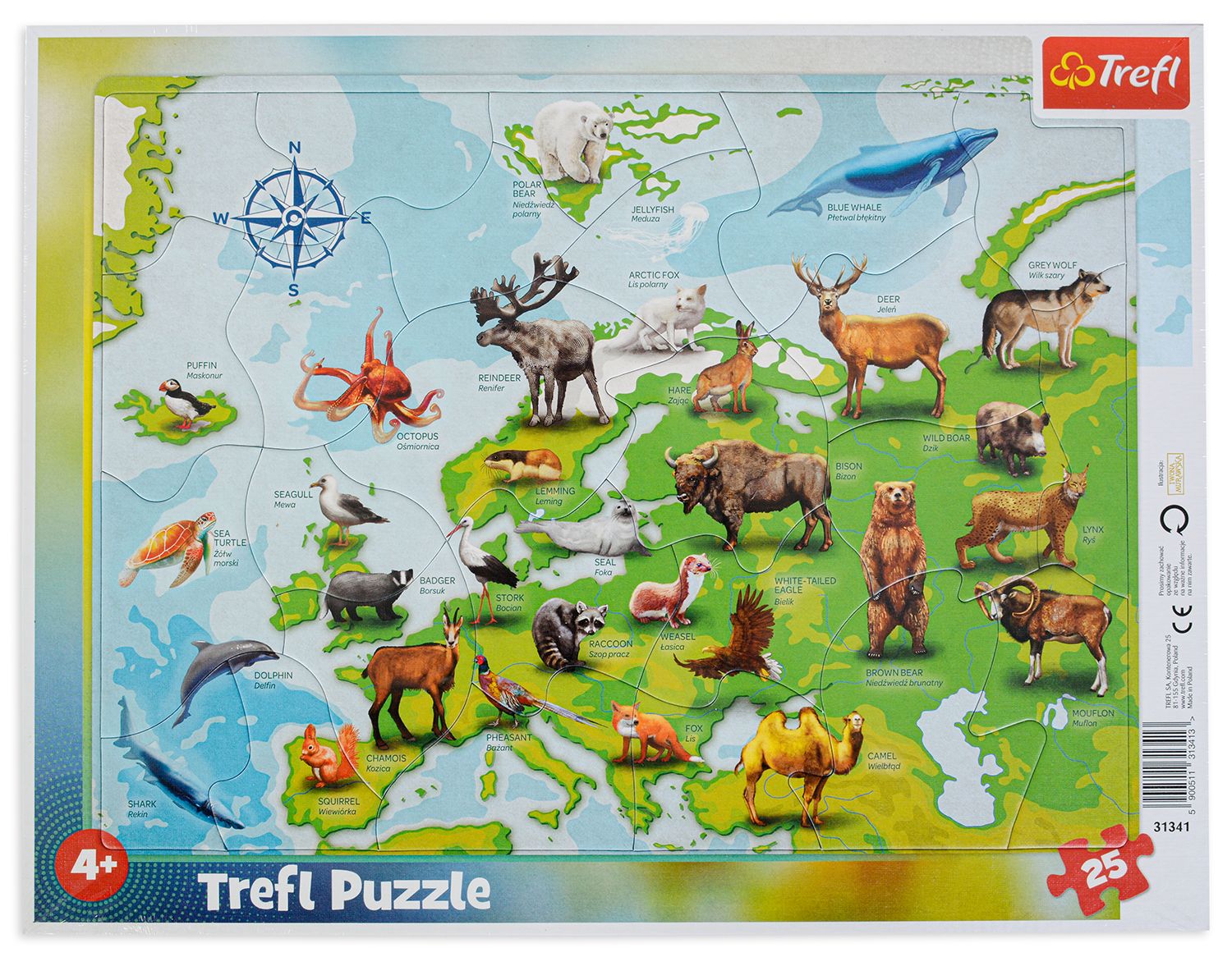 Детски пъзел Trefl от 25 части - Карта на Европа с животни | Супер цена ...