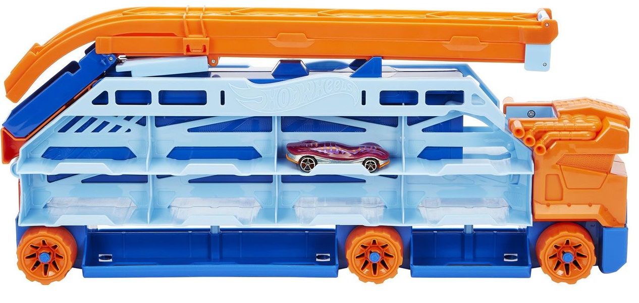 Детска играчка Hot Wheels City - Автовоз с писта за спускане, с количка ...