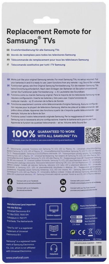 Дистанционно управление за ТВ Samsung - URC4910, универсално, черно ...