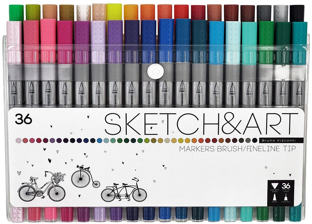 Двувърхи маркери Bruno Visconti Sketch&Art - Четка + тънкописец, 36 ...