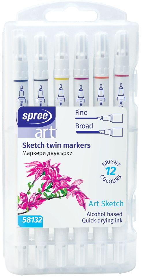 Двувърхи маркери Spree Art Sketch - 12 цвята | Ozone.bg