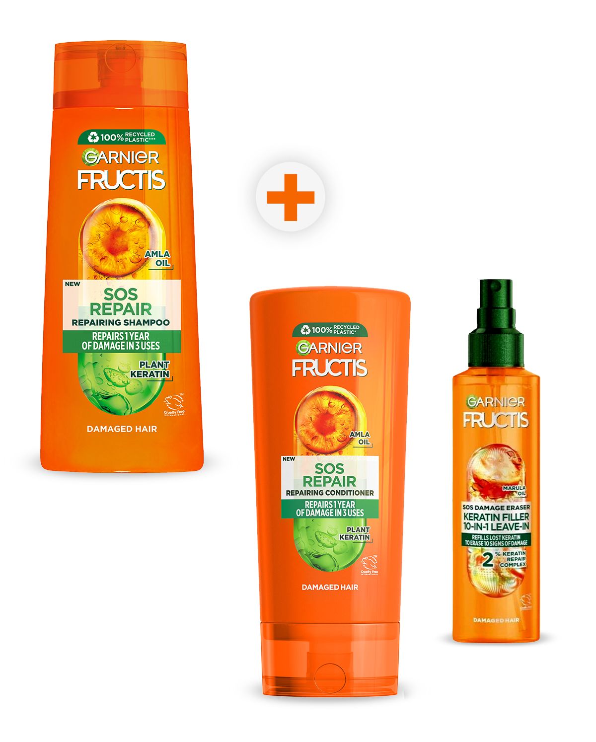 Garnier Fructis Комплект - Шампоан, Балсам и Спрей за коса, 250 + 200 + 150 ml | Ozone.bg