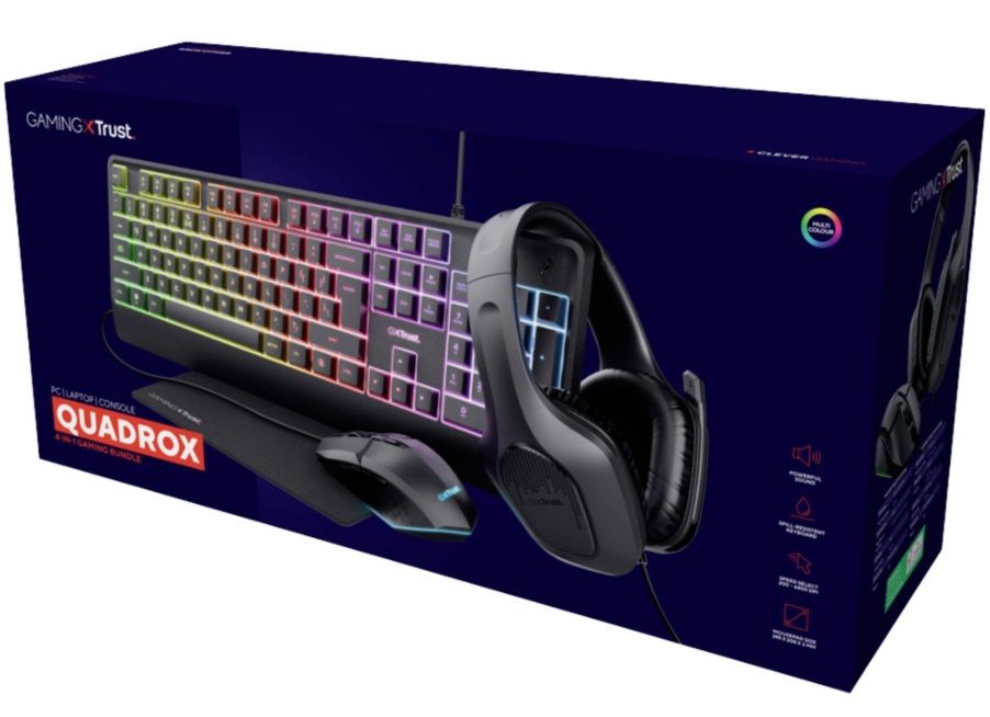 Гейминг комплект Trust - GXT792 QUADROX 4-IN-1, черен | Ozone.bg