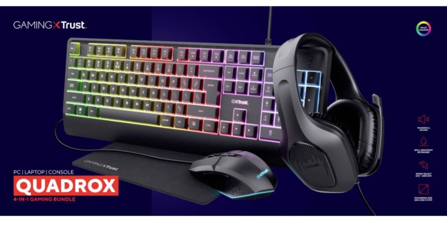 Гейминг комплект Trust - GXT792 QUADROX 4-IN-1, черен | Ozone.bg