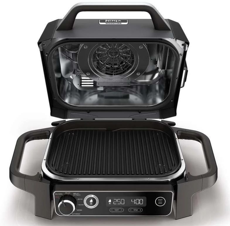 Грил Ninja - Woodfire OG701, 1000W, незалепващо, оребрен, черен | Ozone.bg