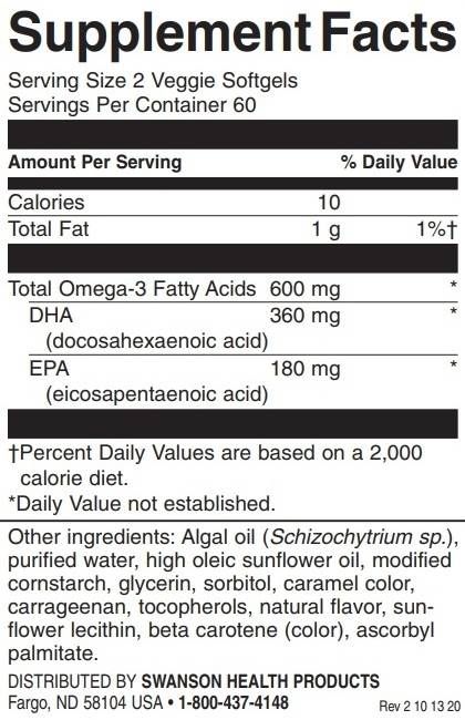 Plant Based Omega-3, 120 меки капсули, Swanson | Ozone.bg