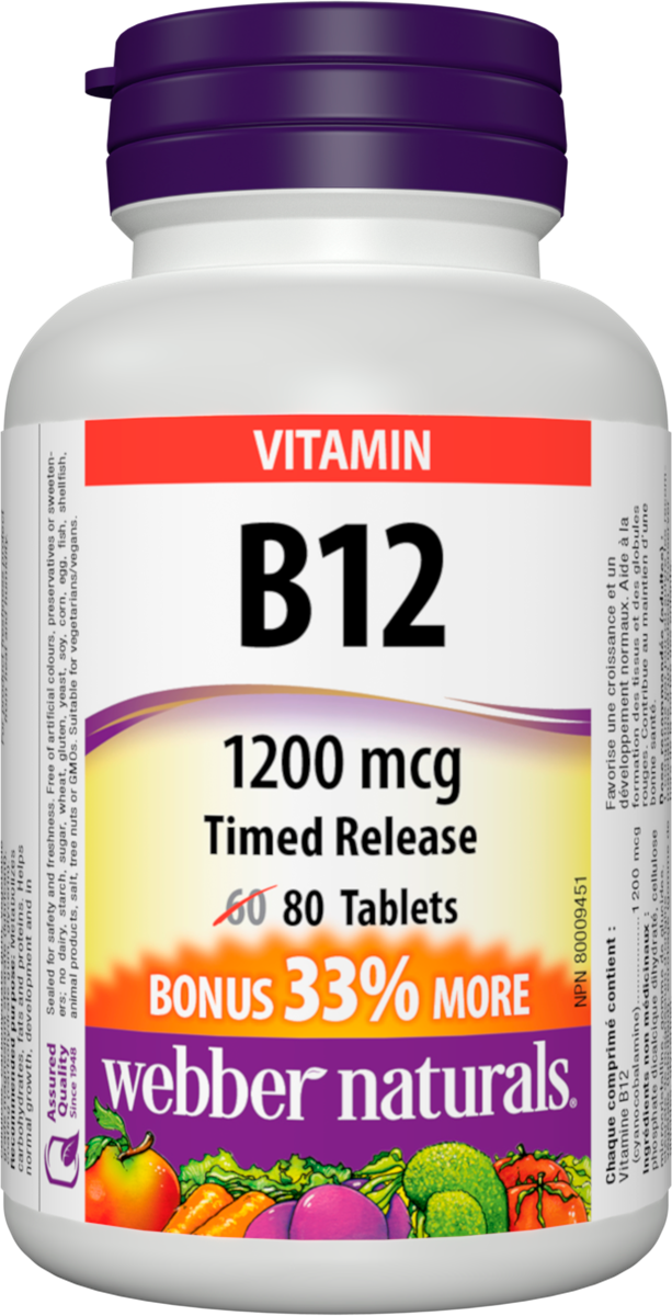 Vitamin B12, 1200 mcg, 80 таблетки, Webber Naturals | Ozone.bg