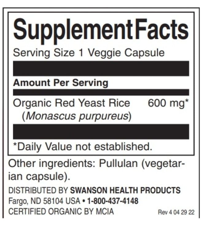 Red Yeast Rice, 600 mg, 60 капсули, Swanson | Ozone.bg