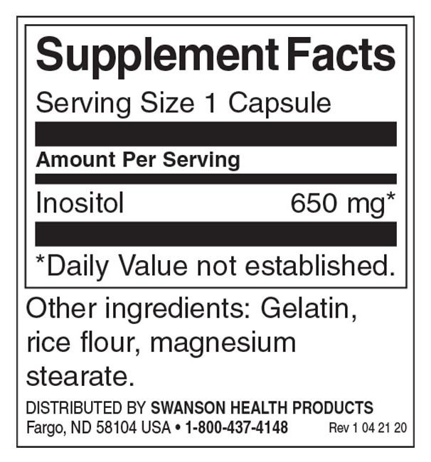 Inositol, 650 mg, 100 капсули, Swanson | Ozone.bg