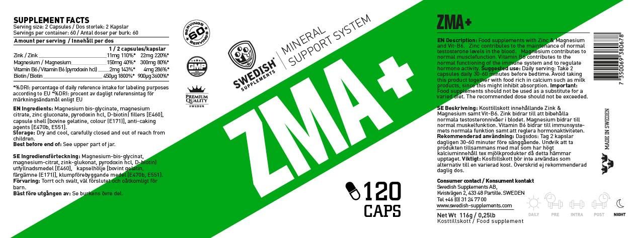 ZMA +, 120 капсули, Swedish Supplements | Ozone.bg