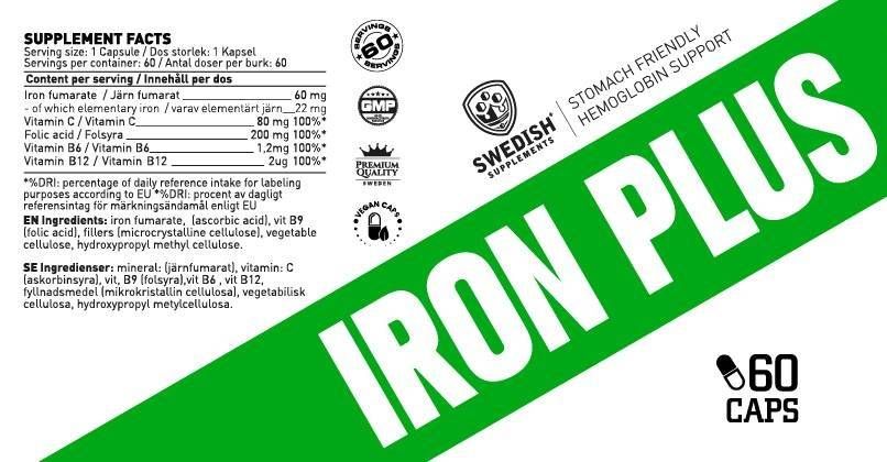 Iron Plus, 60 капсули, Swedish Supplements | Ozone.bg