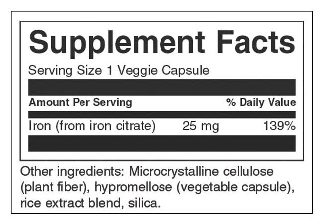Iron Citrate, 25 mg, 60 растителни капсули, Swanson | Ozone.bg