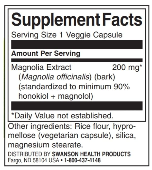 Magnolia Extract, 200 mg, 30 капсули, Swanson | Ozone.bg
