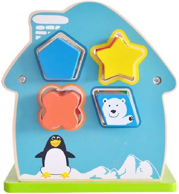 Игрален комплект Acool Toy - Дървена къщичка с животни, сортер ...