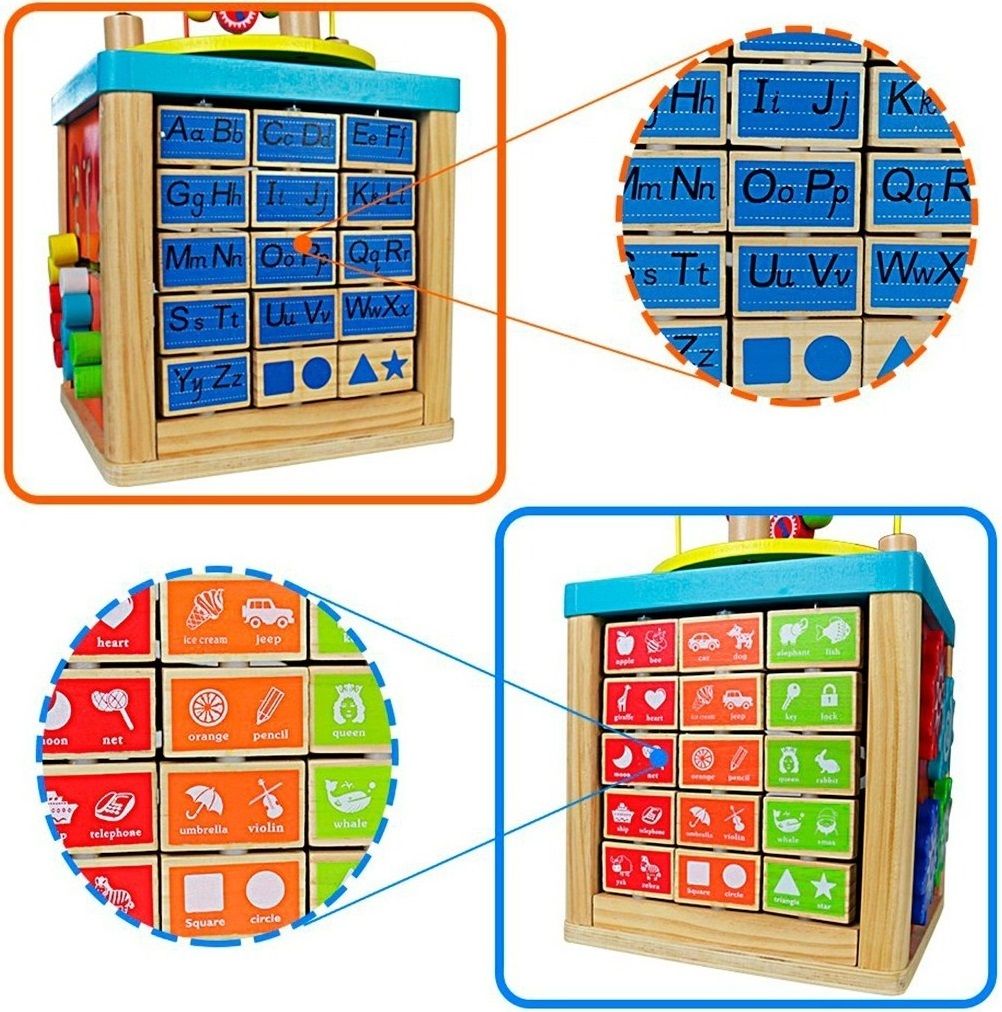 Интерактивна играчка Acool Toy - Музикален дървен образователен куб ...