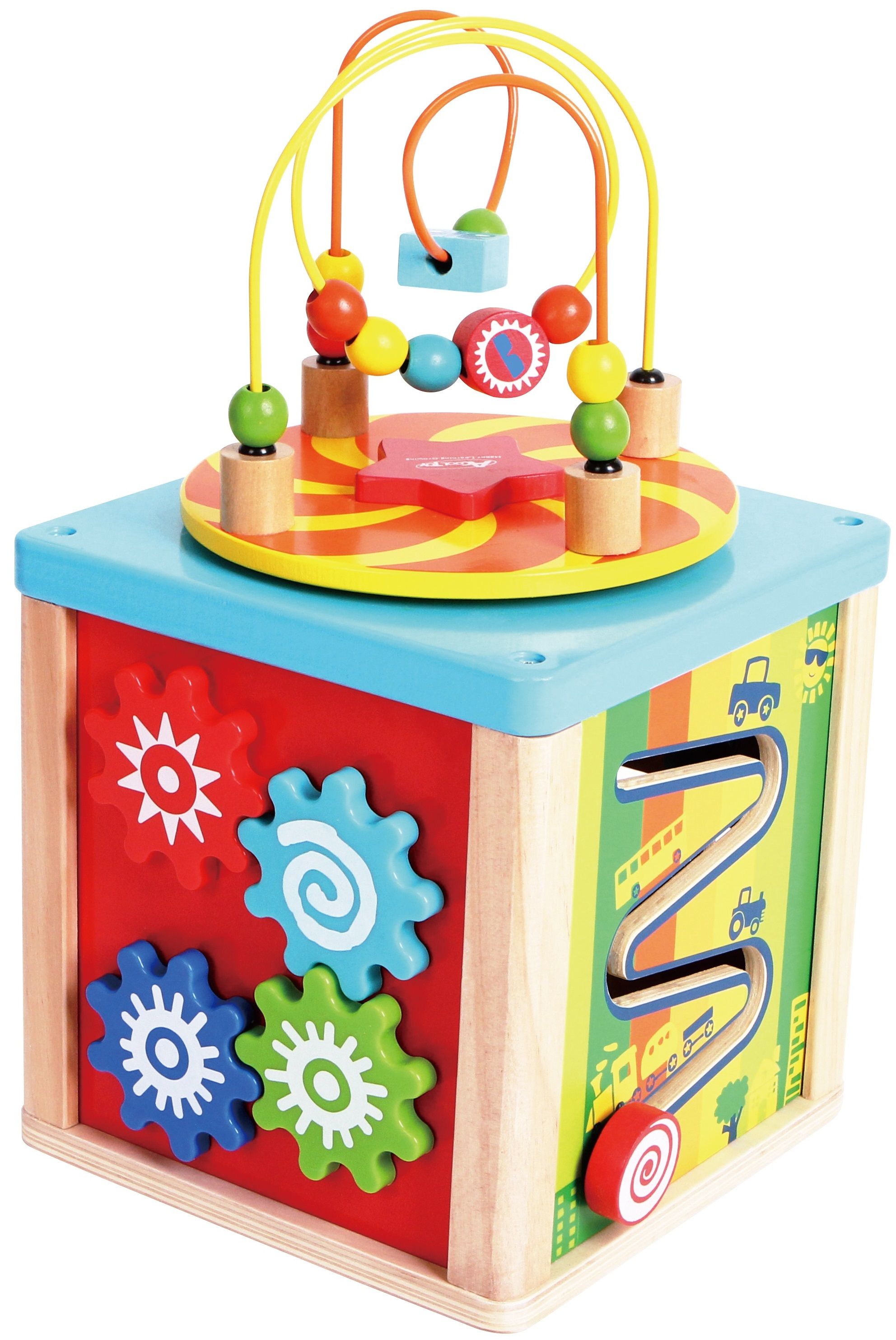 Интерактивна играчка Acool Toy - Музикален дървен образователен куб ...