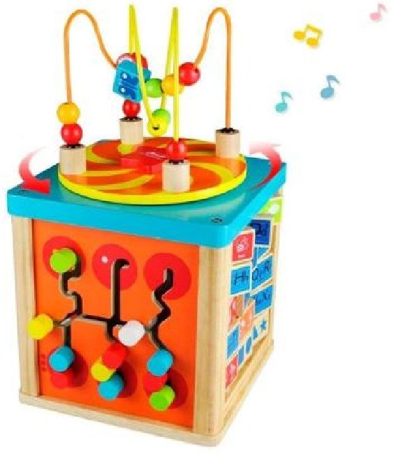 Интерактивна играчка Acool Toy - Музикален дървен образователен куб ...