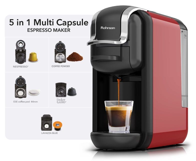 Кафемашина Rohnson - R-98043, 19 bar, 600 ml, червена/черна | Ozone.bg